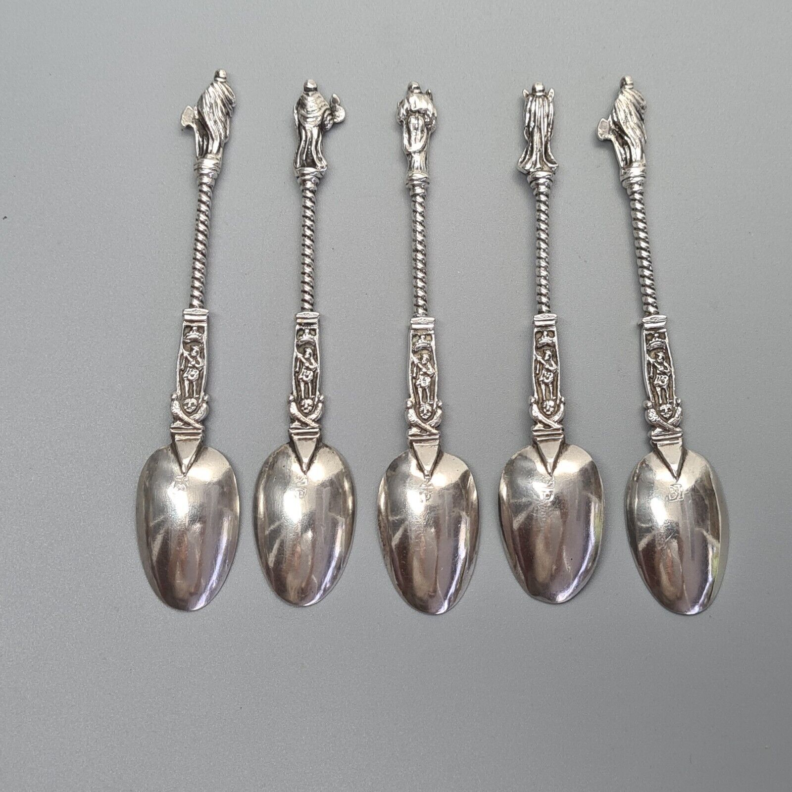 Antique Set of Five Dutch Solid Silver Apostle Spoons