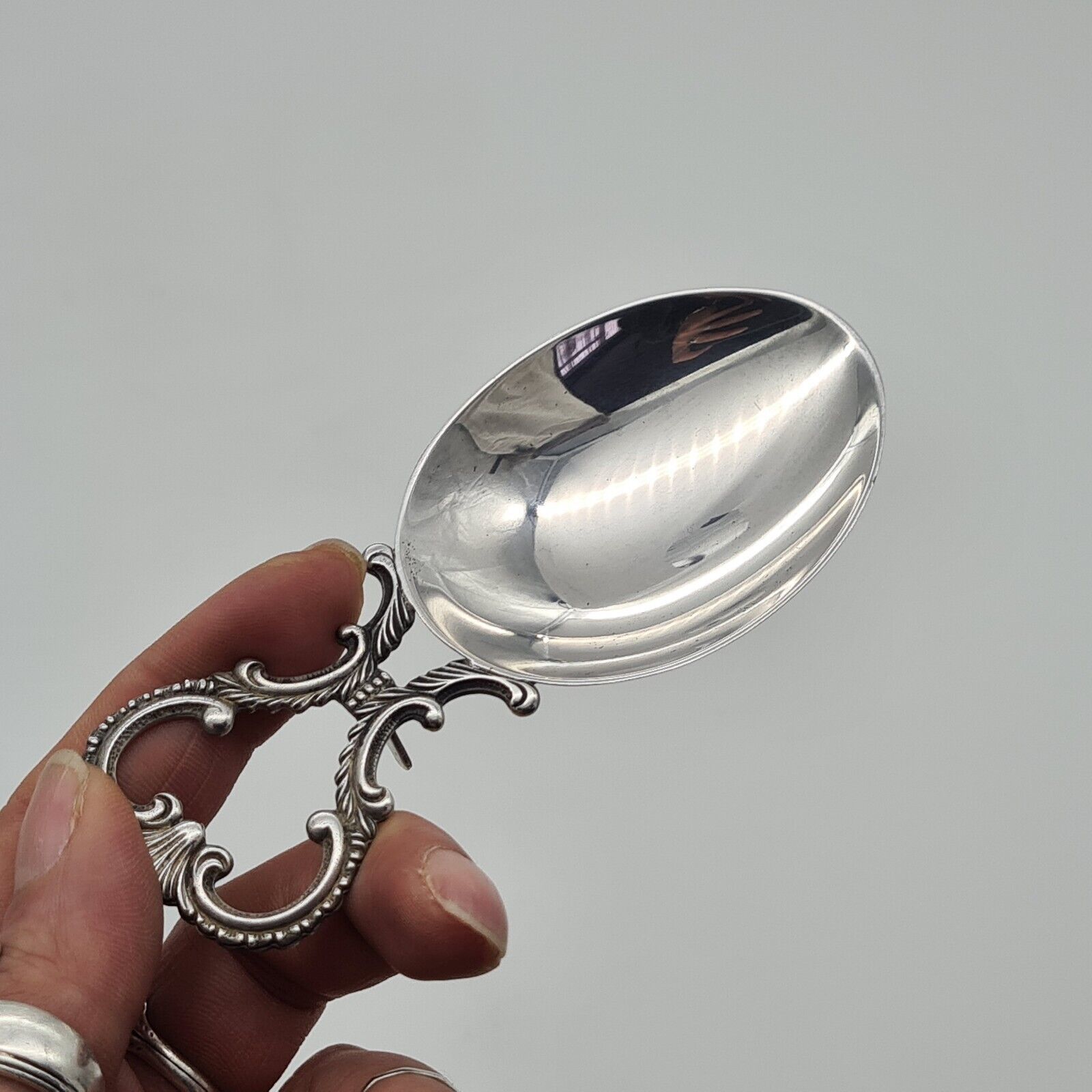 Solid Silver Spoon for Sugared Almonds with Support Bracket