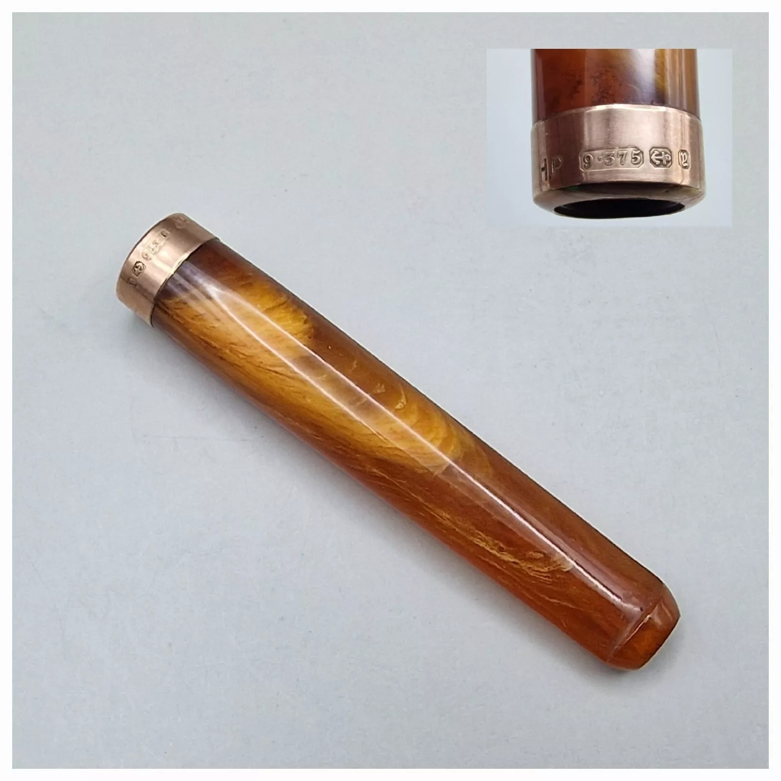 Antique 9ct Solid Gold & Amber Cheroot Holder 1898