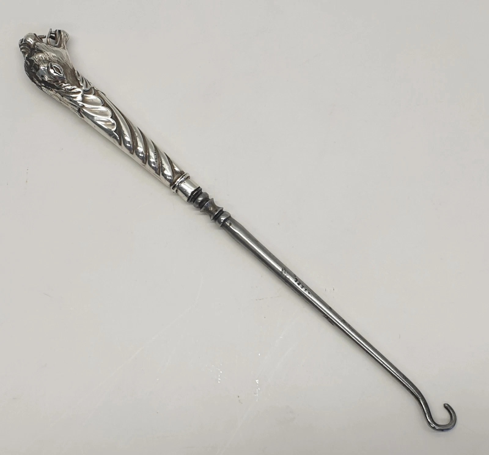 Victorian Sterling Silver & Steel Leopard Button Hook Birmingham 1900